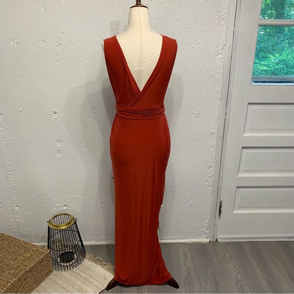 Boohoo | Dresses | Boohoo Petite Sarah Plunge Drape Maxi Dress Burnt ...